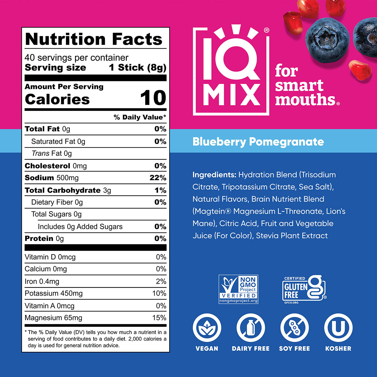 IQMIX Blueberry Pomegranate Electrolyte Powder + Magnesium, 40-Sticks