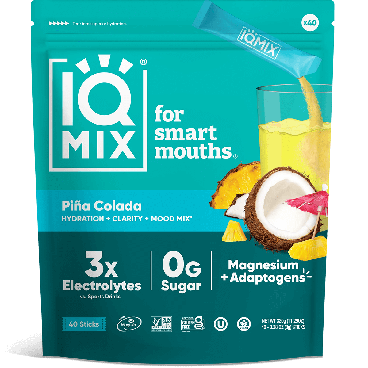 IQMIX Piña Colada Hydration Packets, Electrolyte Powder, 40-Sticks