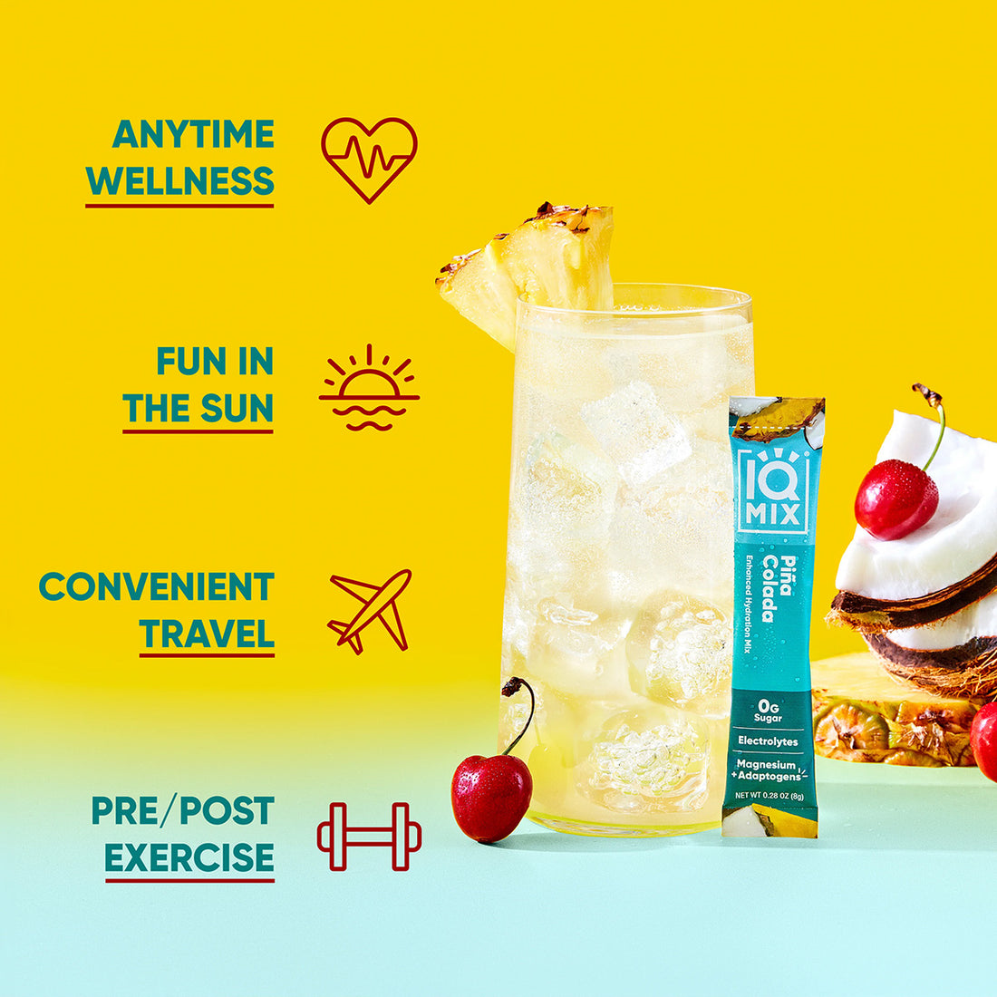 IQMIX Piña Colada Hydration Packets, Electrolyte Powder, 40-Sticks