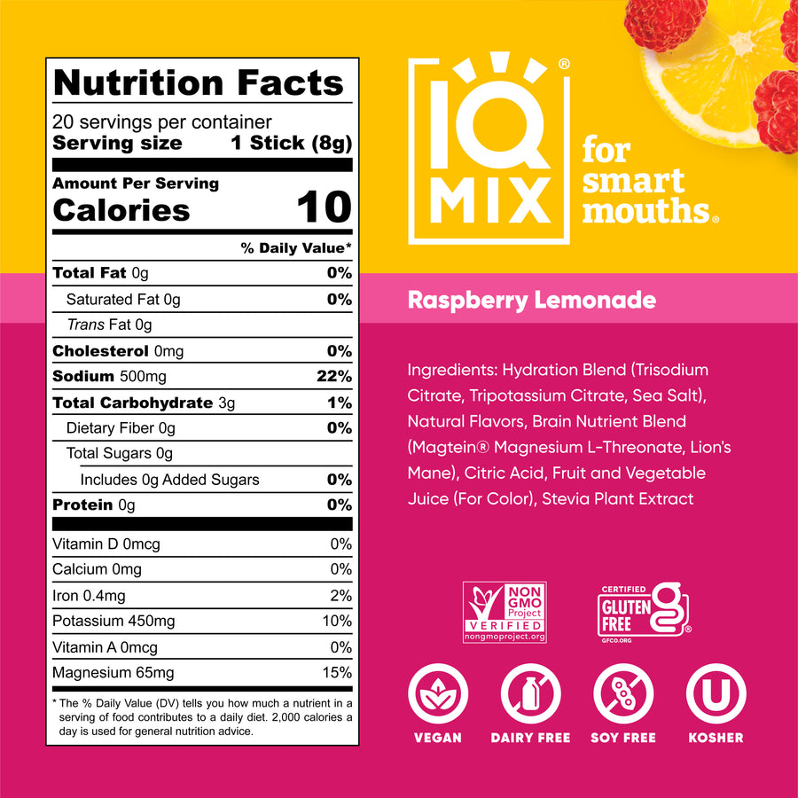 IQMIX Raspberry Lemonade 20CT Electrolytes Powder + Lion's Mane + Magnesium