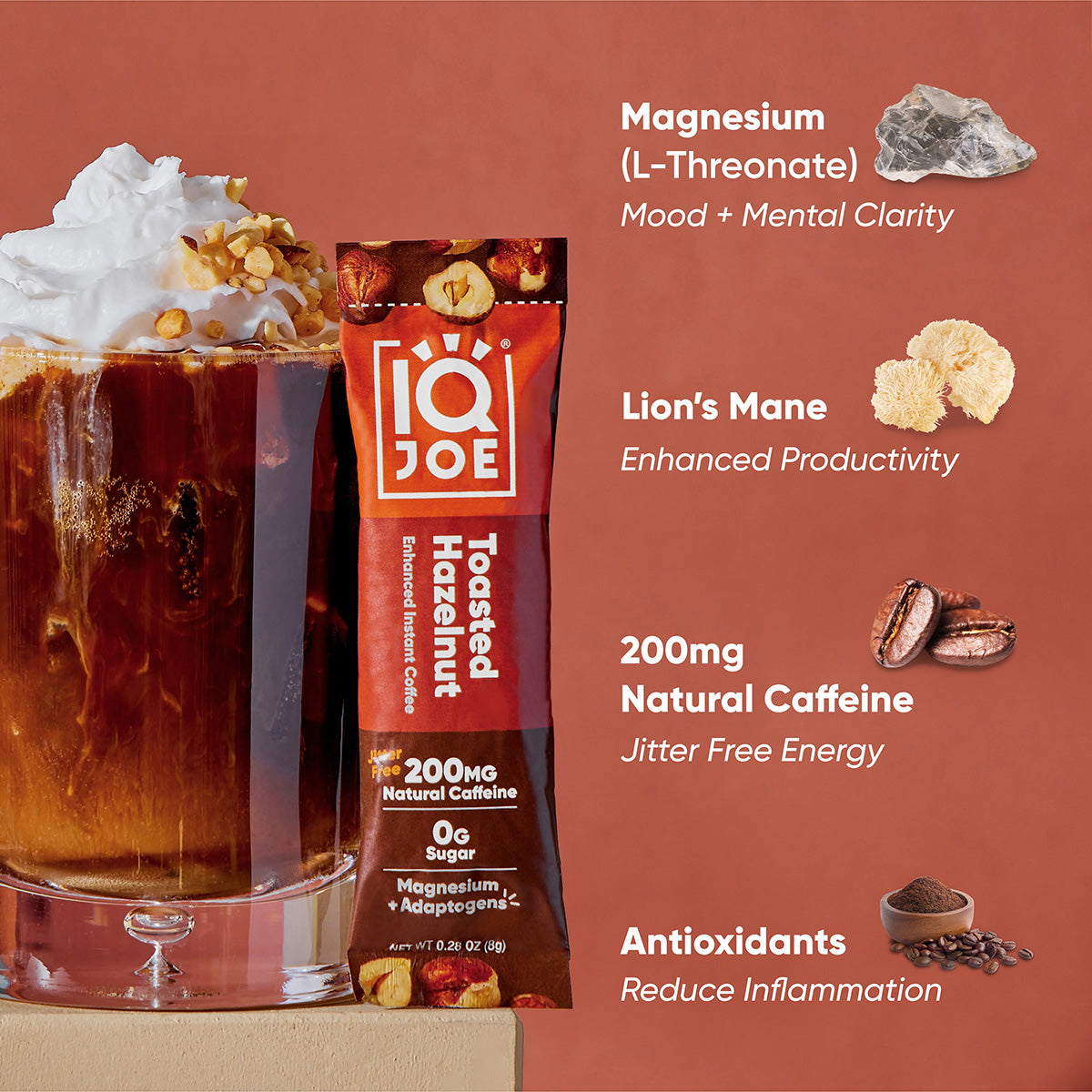 IQJOE® Adaptogenic Mushroom Coffee, Toasted Hazelnut 40ct, Lions Mane