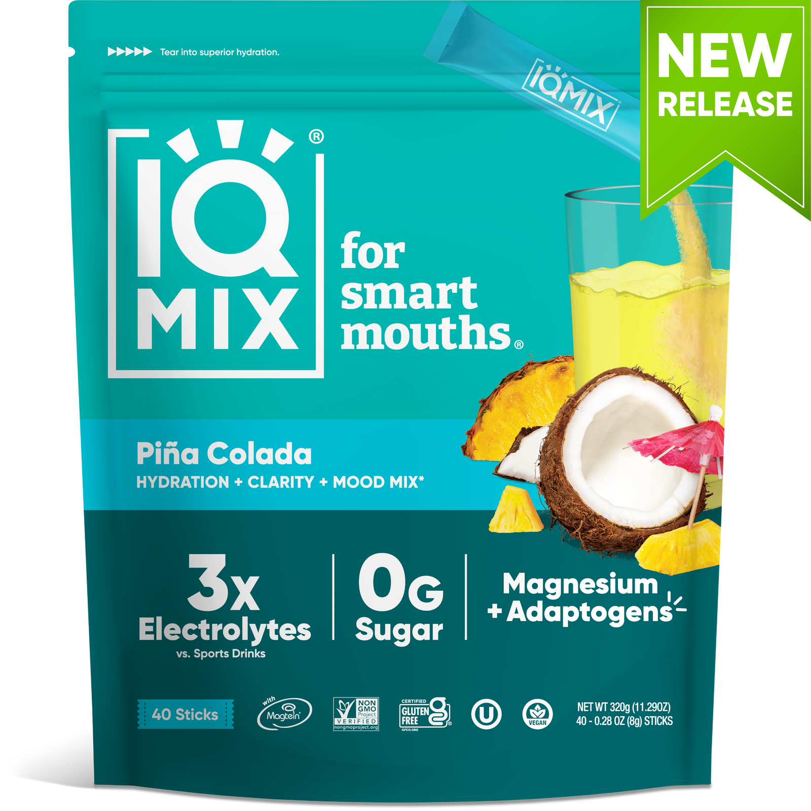 IQMIX Piña Colada Hydration Packets, Electrolyte Powder, 40-Sticks
